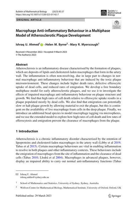 Pdf Macrophage Anti Inflammatory Behaviour In A Multiphase Model Of