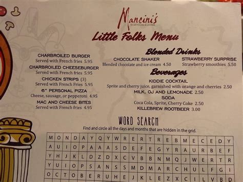 Menu At Mancinis Char House Steakhouse Saint Paul