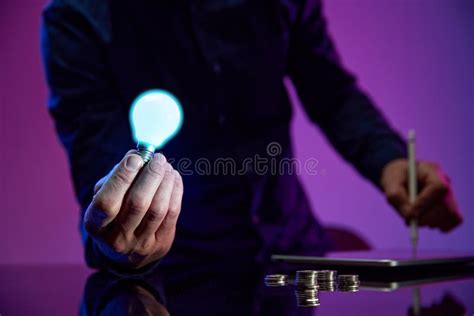 Working On Innovations Global Business Businessman Holding Lightbulb
