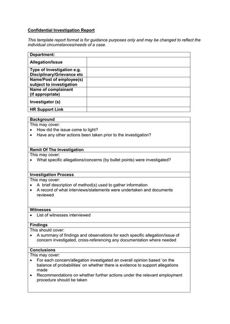 Investigation Report Template PDF Template