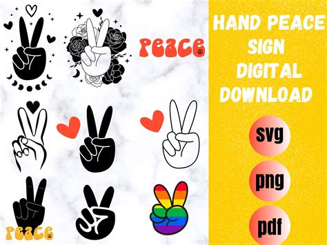 Hand Peace Sign Svg Cut File For Cricut Silhouette Line Drawing