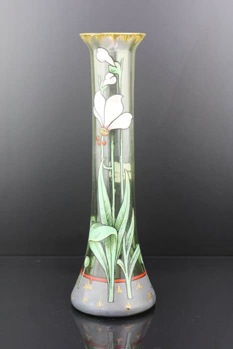 Vase en verre fleuri peint en émail Art Nouveau Catawiki