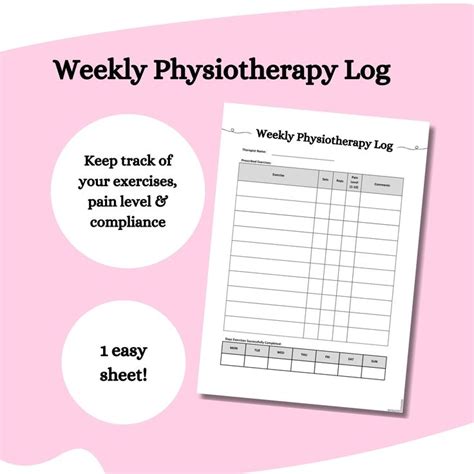 Physiotherapy Log Weekly Physical Therapy Log Pt Exercise Tracker