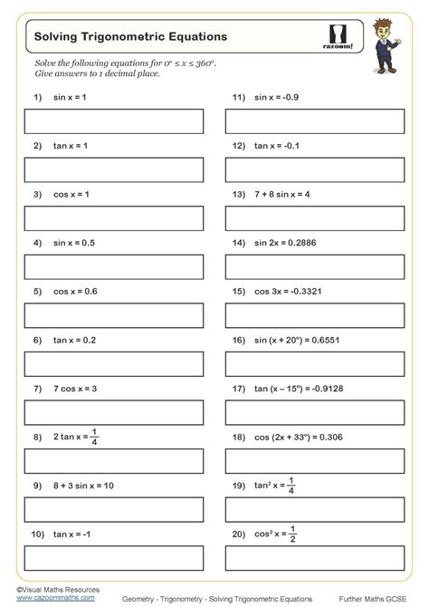 Free Printable Worksheets Solving Trigonometric Equations Worksheets Hq
