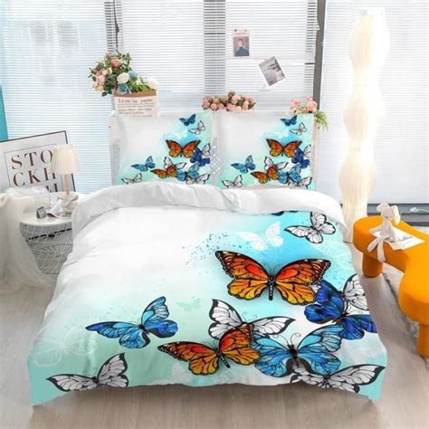 Housse De Couette 140X200 Enfant Imprimée Papillon 3D Parure De Lit 1 Personne Avec Fermeture