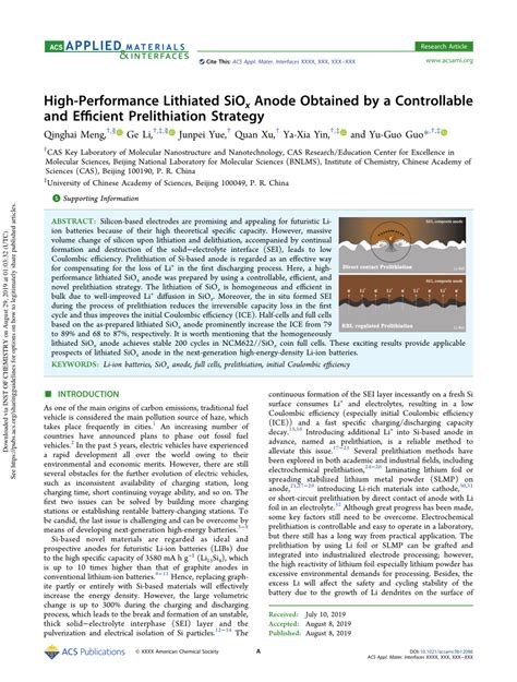 Pdf High Performance Lithiated Siox Anode Obtained By A Controllable And Efficient