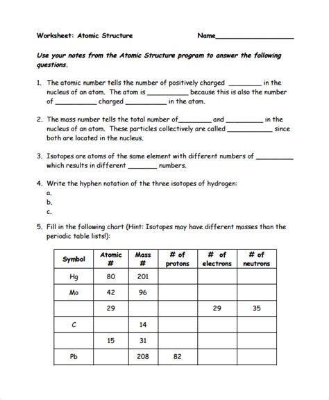 Atomic Structure Worksheet Answers Key E