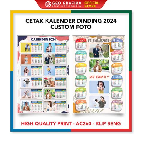 Kalender Dinding Custom Foto 2024 Free Desain Geo Grafika Lazada