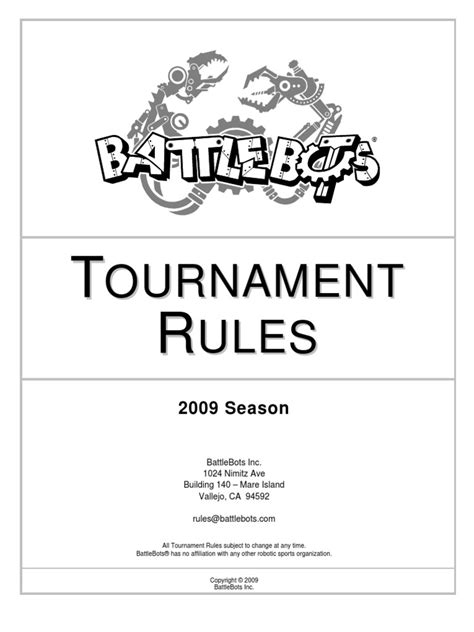 Battlebots Tournament Rules Pdf Robot Robotics