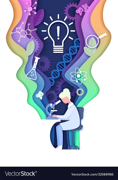 Layered Paper Cut Style Science Learning Vector Image