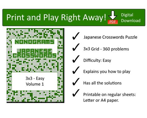 Nonogram Puzzle Game Japanese Crosswords 3x3 360 Easy Level Etsy