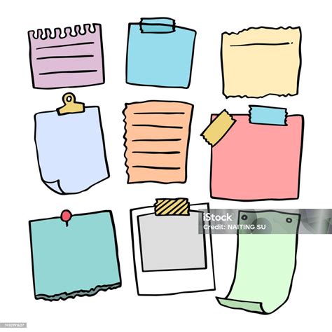 Set Of Different Note Papers On Isolated Backgroundvector Illustration