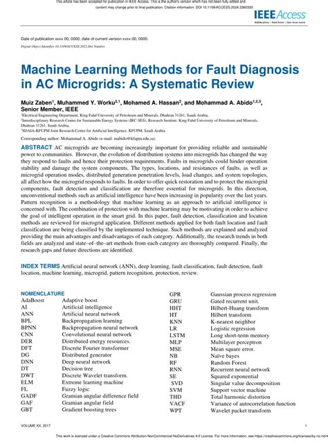 Pdf Machine Learning Methods For Fault Diagnosis In Ac Microgrids A