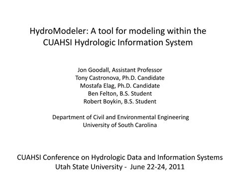 PPT HydroModeler A Tool For Modeling Within The CUAHSI Hydrologic Information System