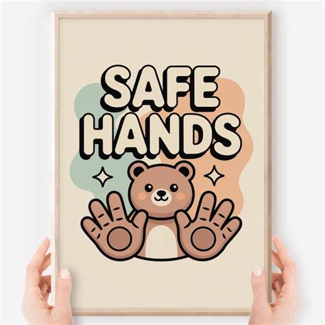 Safe Hands Classroom Poster Sel Bear Print Positive Behavior Digital