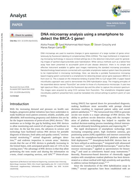 Pdf Dna Microarray Analysis Using Smartphone To Detect Brca Gene