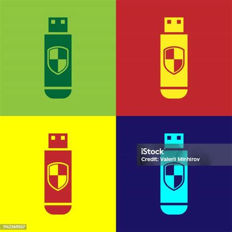 顏色 Usb 快閃磁碟機和保護遮罩圖示隔離在顏色背景上扁平設計向量插圖向量圖形及更多保安圖片 保安 形狀 徽章 Istock