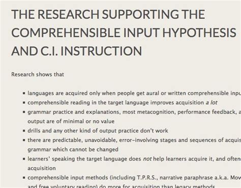 The Research Supporting The Comprehensible Input Hypothesis And Ci