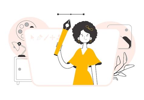Premium Vector The Girl Designer Holds A Pen Tool For 2d Graphics In