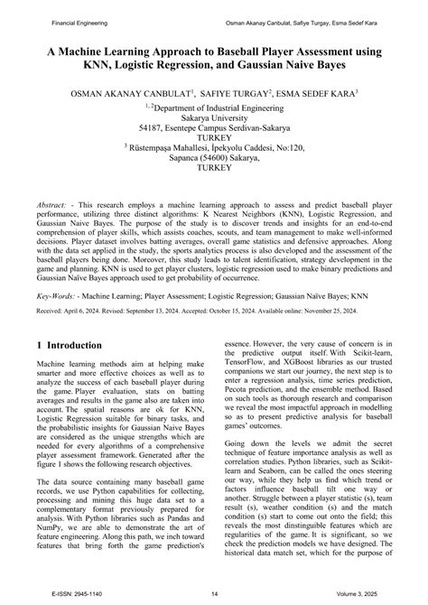 Pdf Machine Learning Approach To Baseball Player Assessment Using Knn Logistic Regression