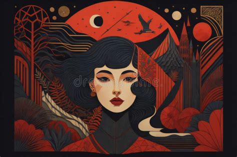 Vector Illustration Of A Beautiful Girl With Long Black Hair In A