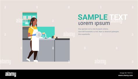 Young Woman Washing Dishes African American Girl Wiping Plates On