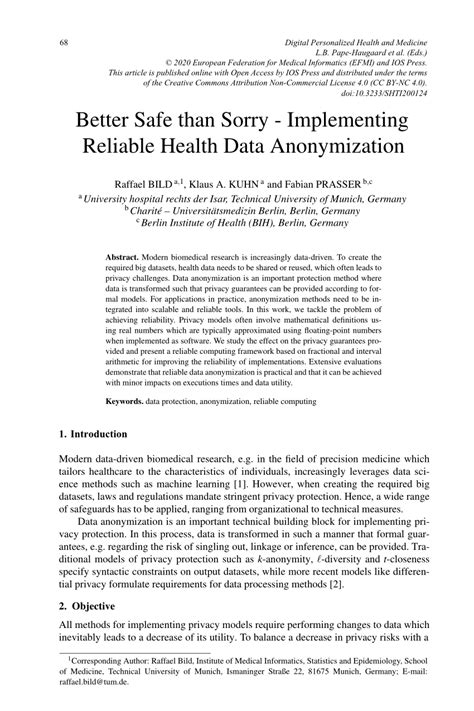 Pdf Better Safe Than Sorry Implementing Reliable Health Data Anonymization