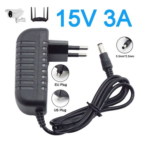 อะแดปเตอร์แปลงพาวเวอร์ซัพพลาย Ac 110v 220v เป็น Dc 15v 3a ปลั๊ก Eu Us 5