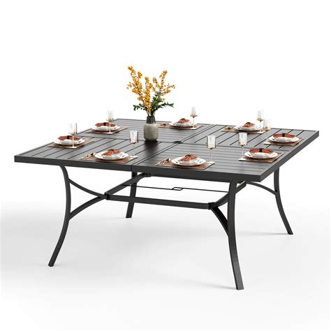 Phi Villa Large Outdoor Square Dining Table For 8 60 Metal Steel Slat Table With