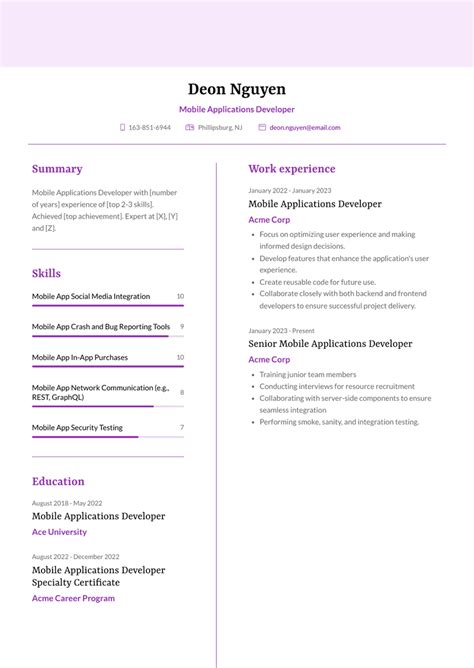 Mobile Applications Developer Resume Examples And Templates