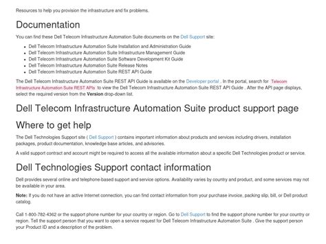 Product Support Dell Telecom Infrastructure Automation Suite 20 Software Development Kit