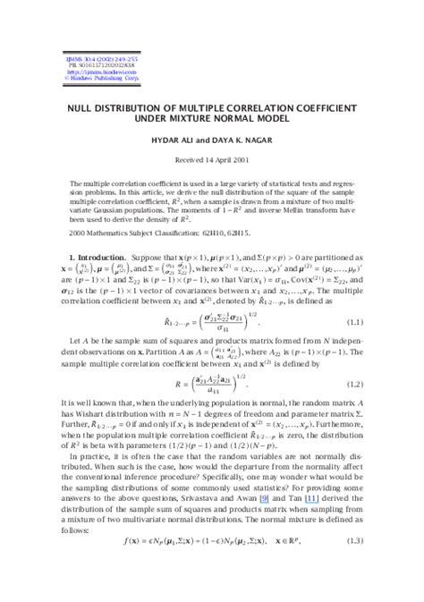 Pdf Null Distribution Of Multiple Correlation Coefficient Under