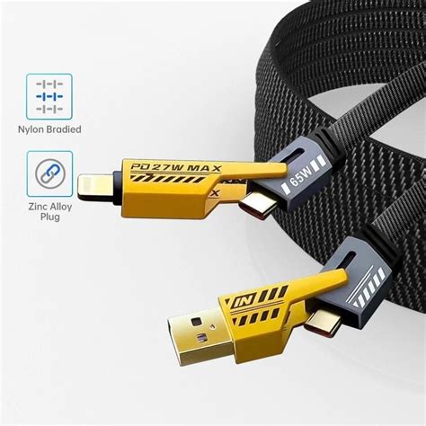 Tzuzl 2024 New 4 In 1 Max 65w Cable Usb To Type C Mecha Style Pd27w