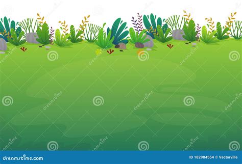 Nature Park Background Green Grass On The Lawn Field Bushes Plants And Flowers Trees