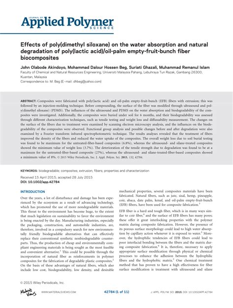 Pdf Effects Of Poly Dimethyl Siloxane On Water Absorption And Natural
