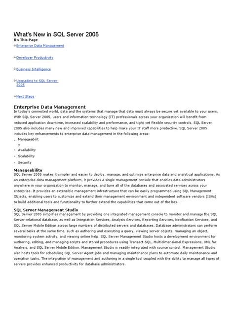 what is new in sql server 2005 pdf microsoft sql server microsoft