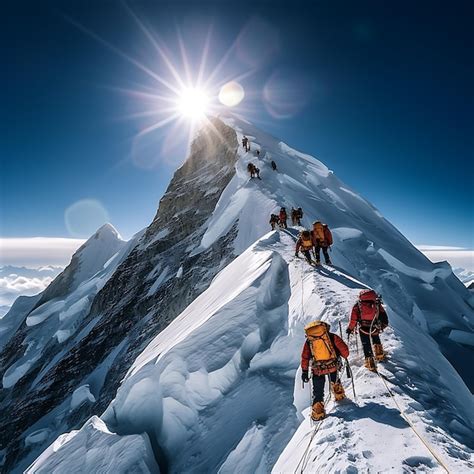 Premium Photo Climbers On The Summit Of Mount Everest In Himalayas Nepal