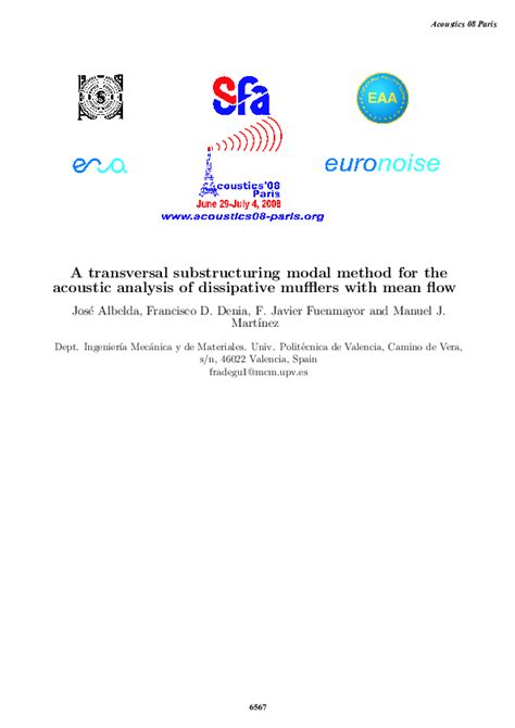 Pdf A Transversal Substructuring Modal Method For The Acoustic Analysis Of Dissipative