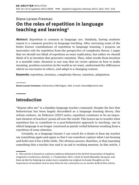 Repetition In Language Teaching And Learning Second Language Second