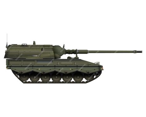 독일의 155mm Panzerhaubitze 2000 군용 장갑차 백색 배경에 고립된 세부적인 다채로운 ⁇ 터 일러스트레이션
