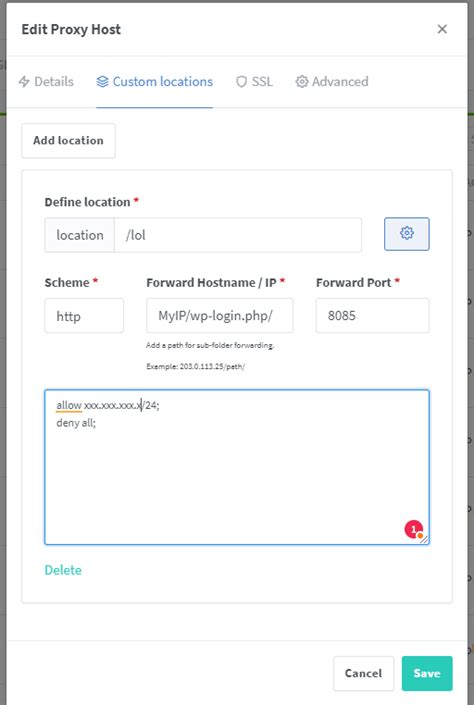 Nginx Reverse Proxy Manager Custom Locations Network Openmediavault
