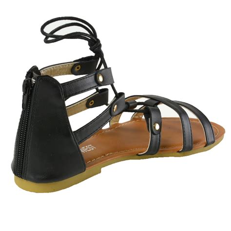 Womens Lace Up Ankle Tie Back Zip Open Toe Strappy Roman Gladiator