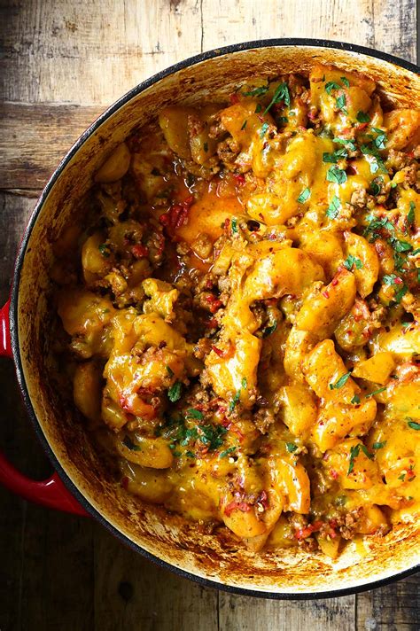 Cheesy One Pot Beef And Potatoes Serving Dumplings