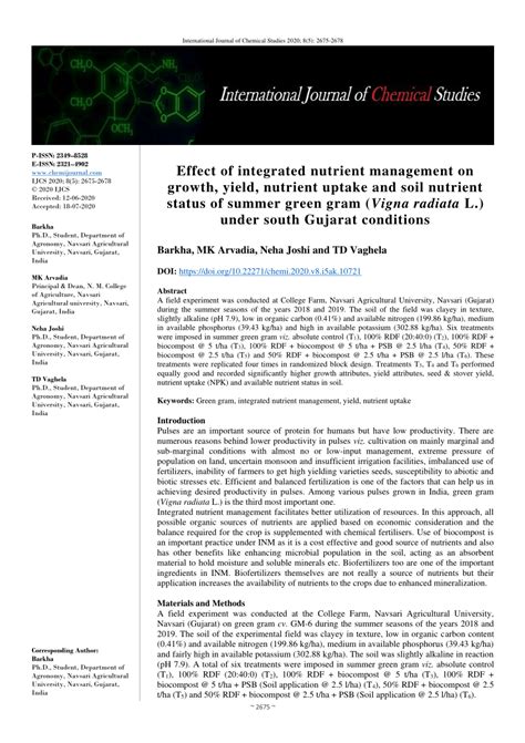 (PDF) Effect of integrated nutrient management on growth, yield, nutrient uptake and soil ...