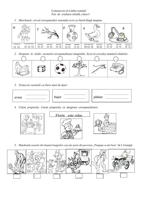 Fisa De Evaluare Initiala Clasa 1 Clr Comunicare In Limba Romana Fise De Lucru Gradinita Si