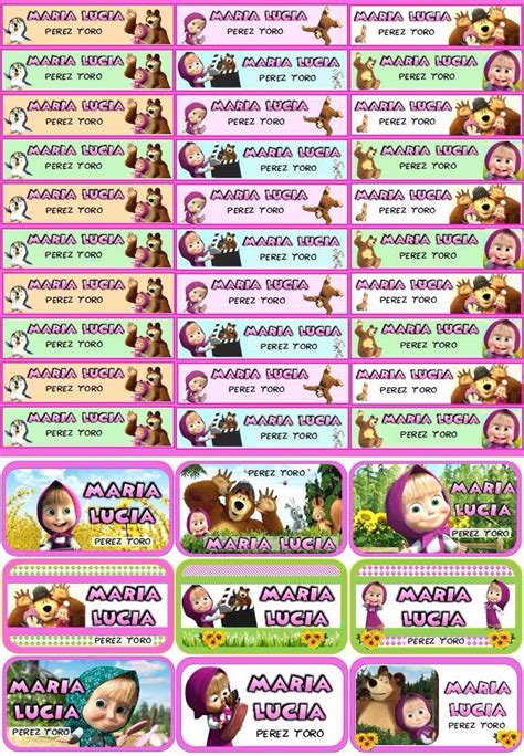 Etiquetas Escolares Masha Y El Oso Bs 002 En Mercado Libre