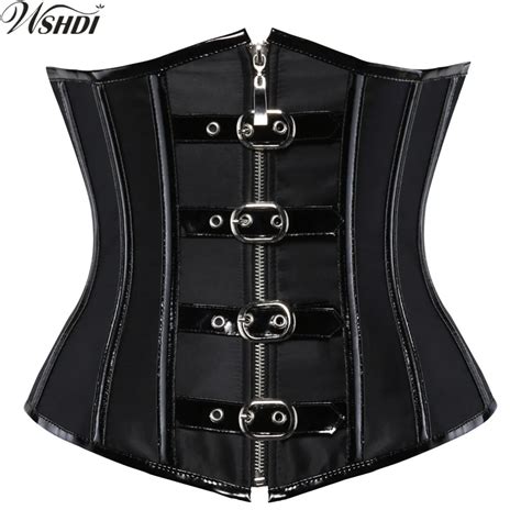 Gothic Buckle Spiral Steel Boned Underbust Corset Waist Trainer Lace Up