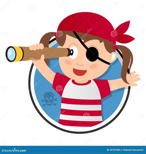 Muchacha Del Pirata Con El Logotipo Del Catalejo Ilustración del Vector Ilustración de cabrito
