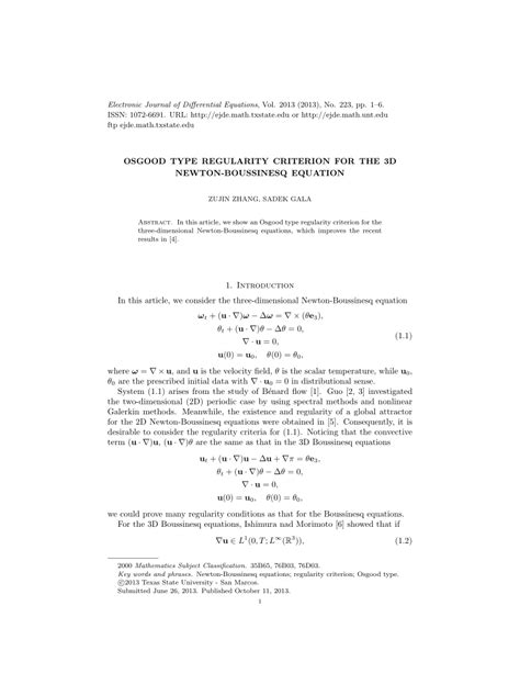 Pdf Osgood Type Regularity Criterion For The 3d Newton Boussinesq Equation