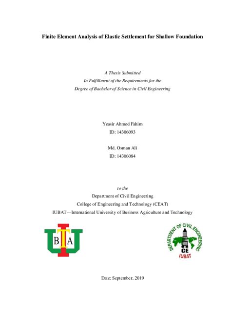 Doc Finite Element Analysis Of Elastic Settlement For Shallow Foundation